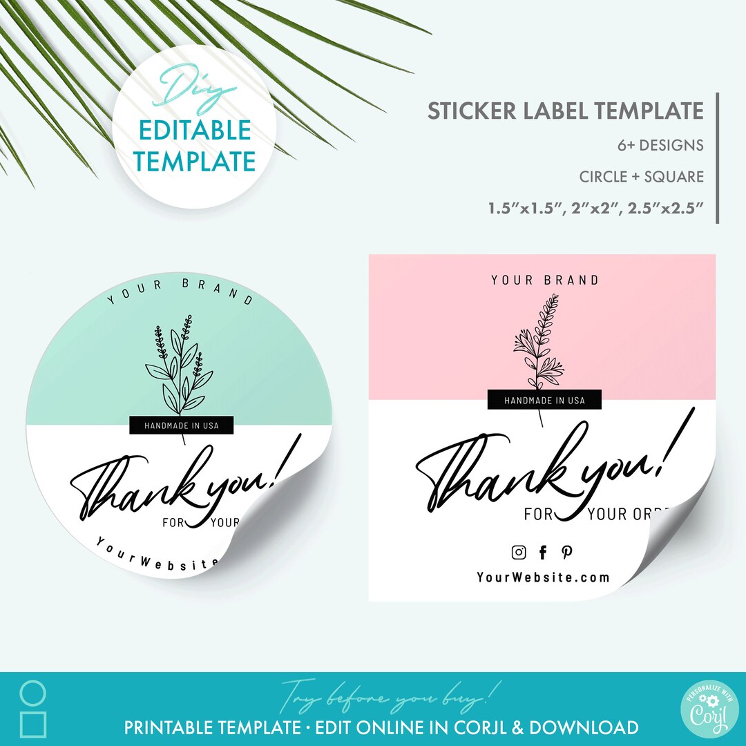 Printable Floral Circle & Square Sticker Label Template (3 Sizes ...