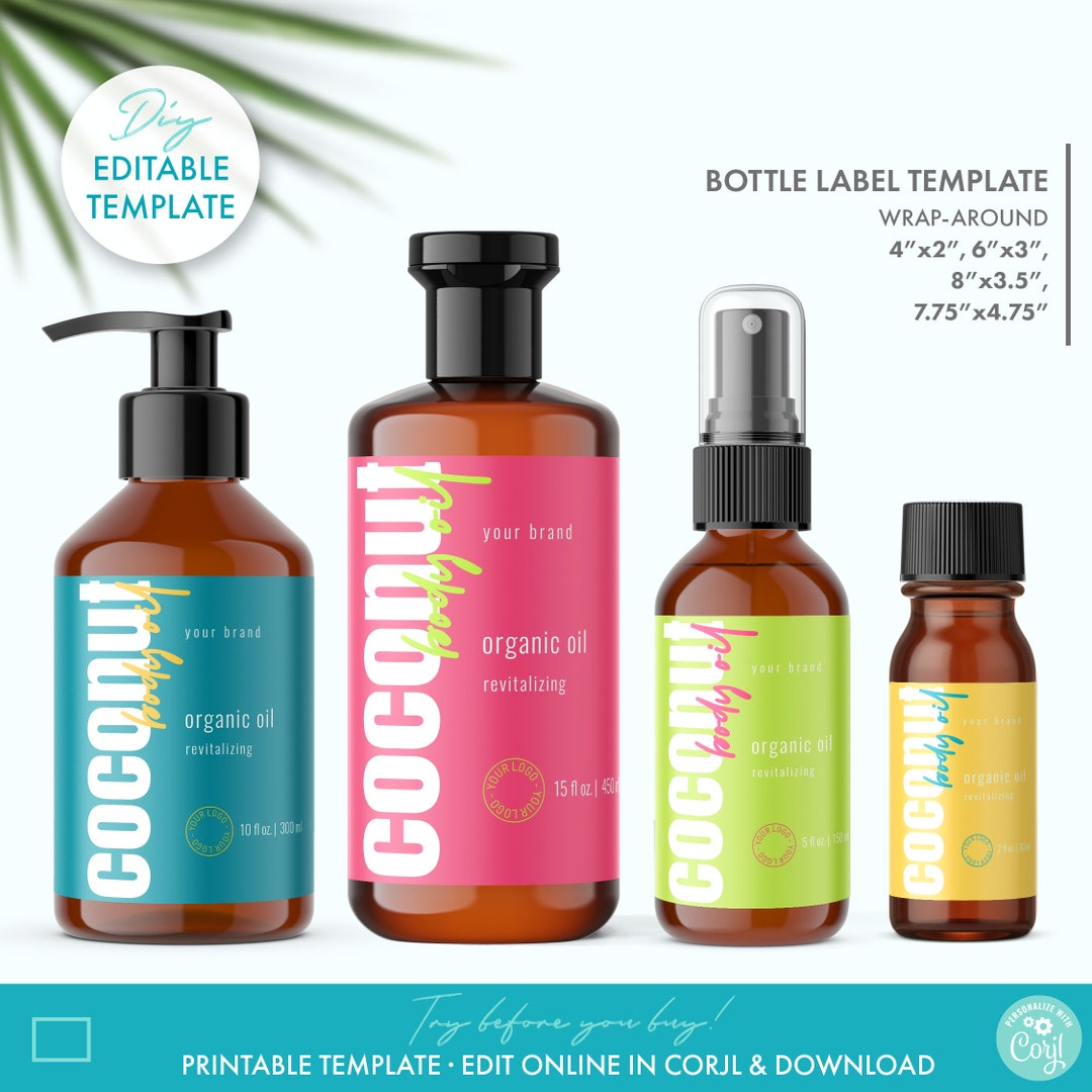 DIY Neon Cosmetic Bottle Label Template (4 Sizes) - Editable Bold Fun ...