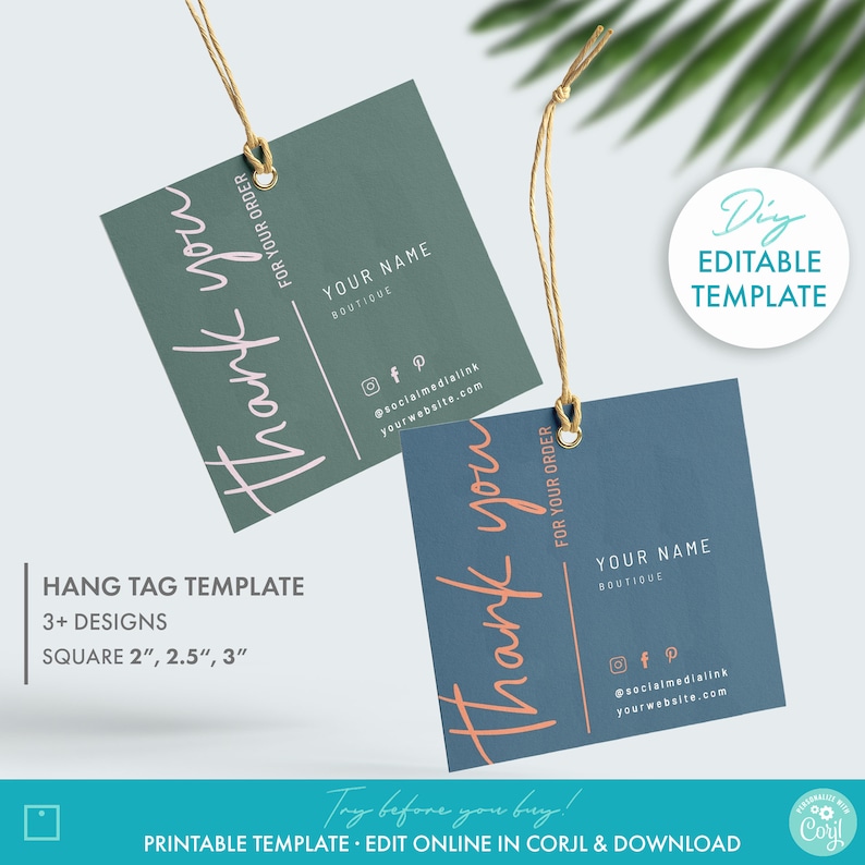 Editable Square Thank You Hang Tag Template 3 Sizes - Etsy Canada
