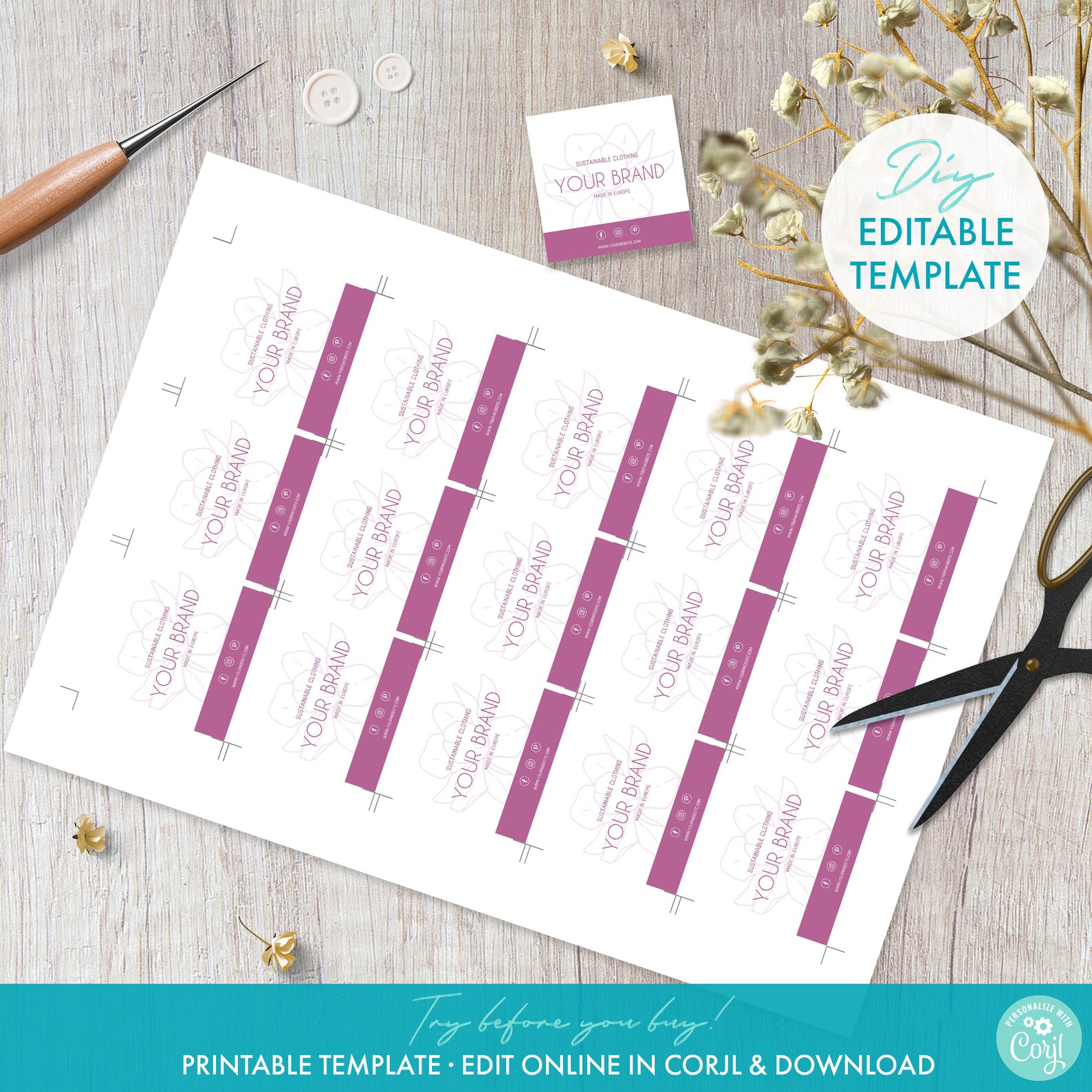 Printable Square Purple Custom Price Tag Template 3 Sizes - Etsy