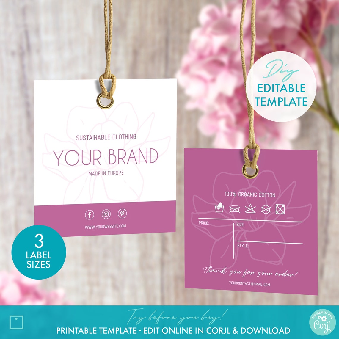 Printable Square Purple Custom Price Tag Template 3 Sizes - Etsy