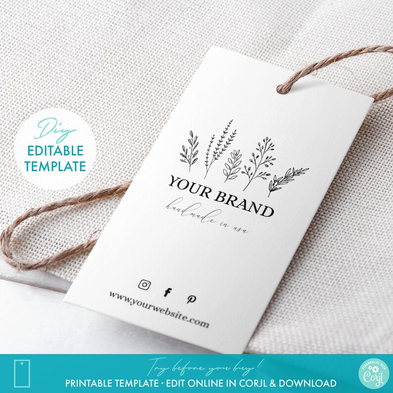 Editable Floral Clothing Hang Tag Template Printable Etsy
