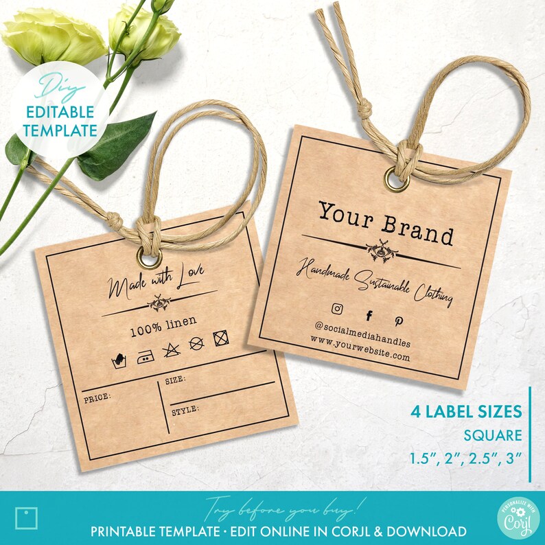 Square Printable Clothing Hang Tag Template Vintage Style 4 Etsy
