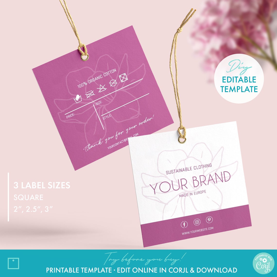 Printable Square Purple Custom Price Tag Template 3 Sizes | Etsy