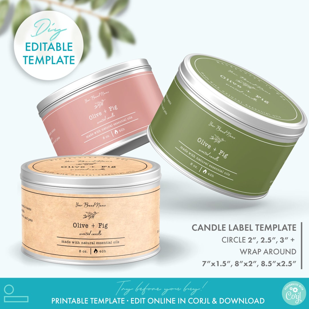DIY Floral Candle Tin Label Template (6 Sizes), Editable Botanical Wrap ...