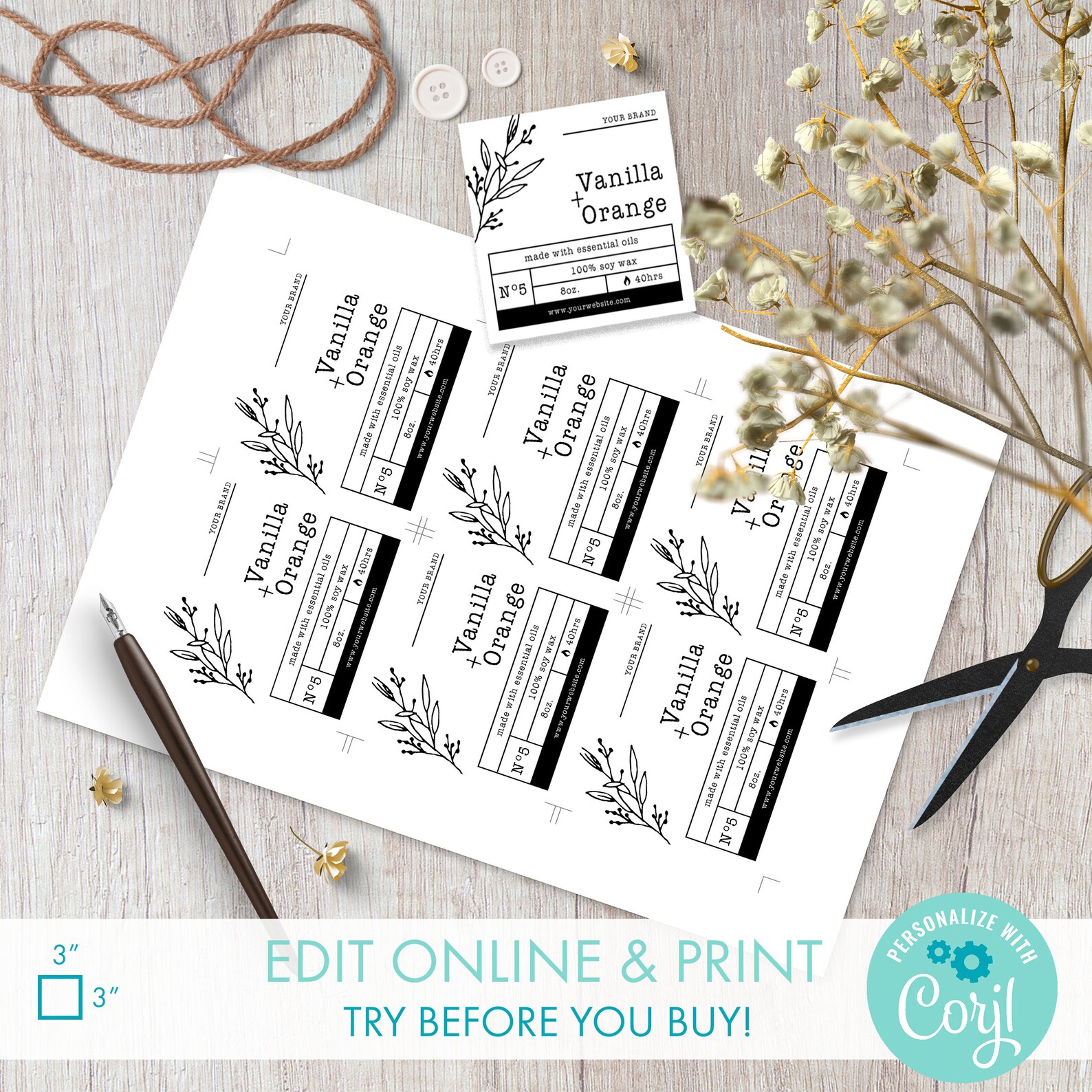 DIY Editable Candle Label Template 2 Sizes Printable Retro - Etsy