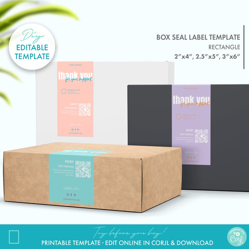 Pastel Printable Box Seal Sticker Template 3 Sizes Editable - Etsy