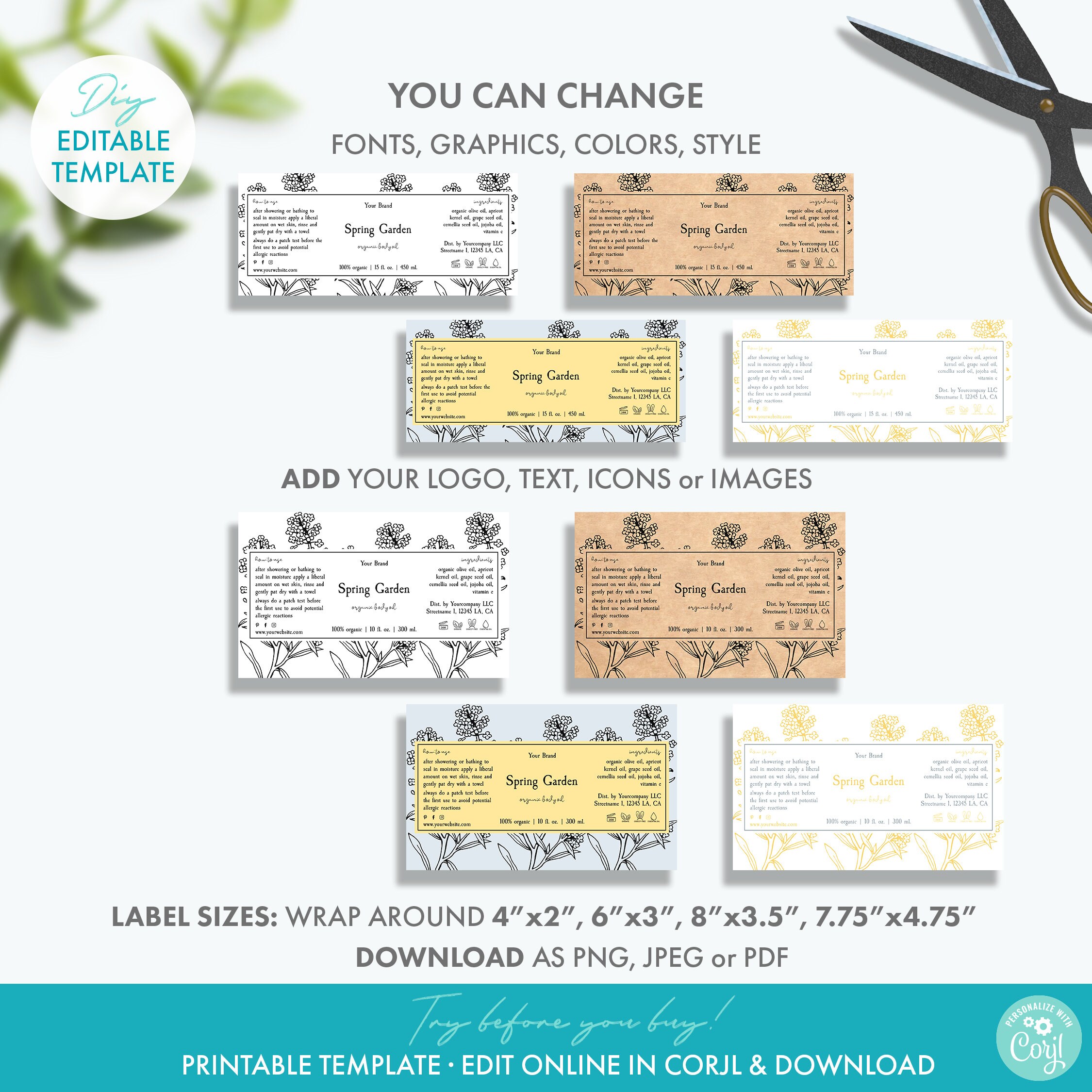 Fully Editable Botanical Body Product Label Template 4 Sizes - Etsy UK