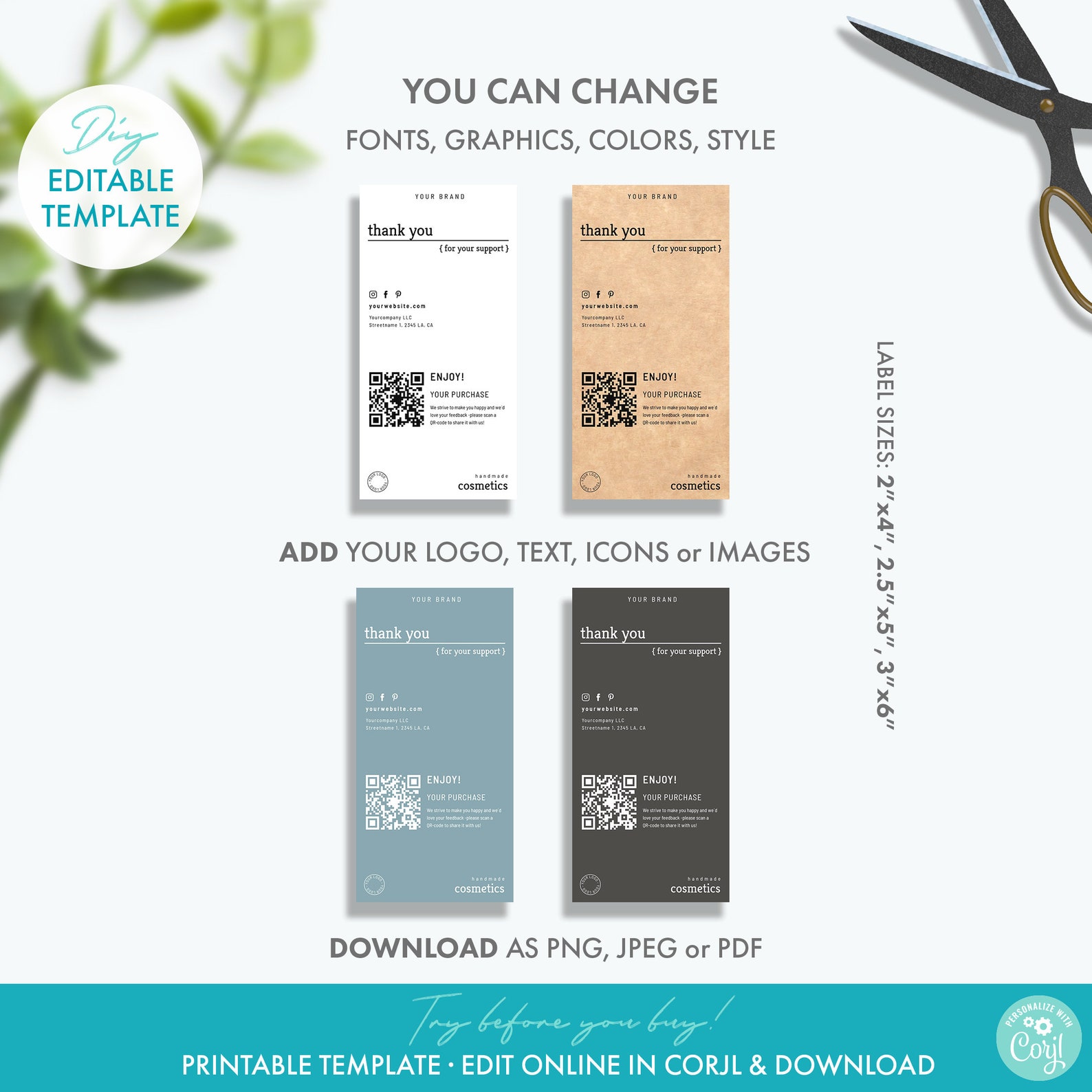 Editable Minimal Box Seal Sticker Template 3 Sizes | Etsy