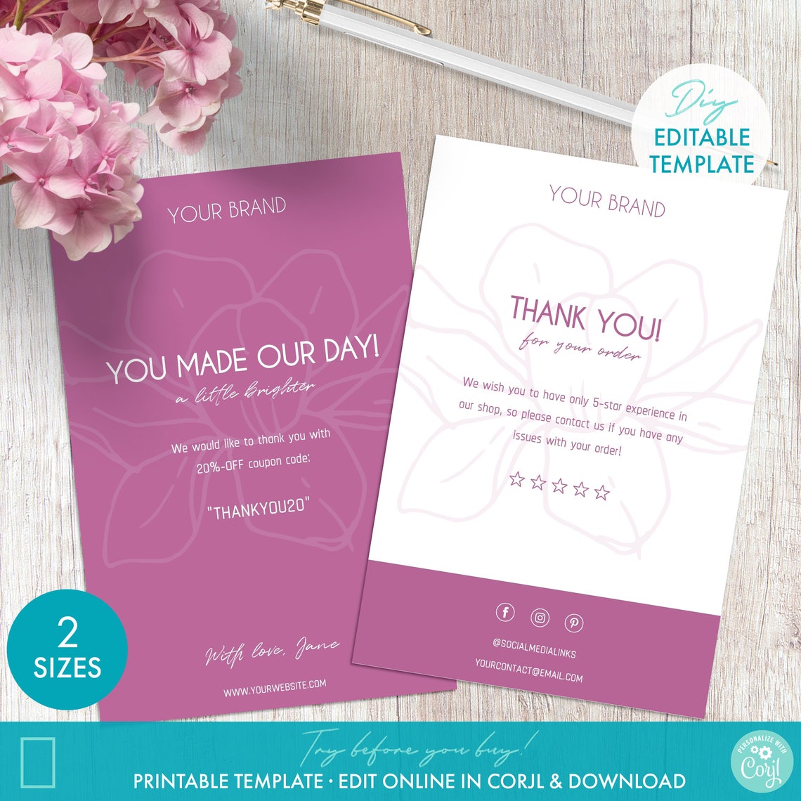 Printable Custom Brand Thank You Postcard Template 4 X - Etsy