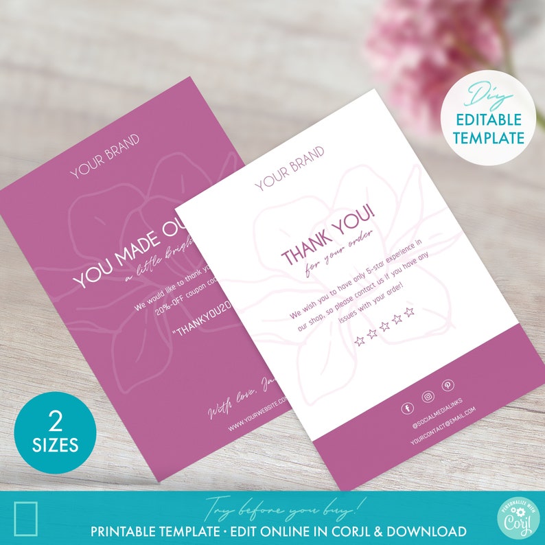Printable Custom Brand Thank You Postcard Template 4 X - Etsy
