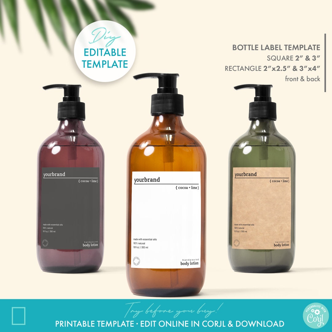 Editable Minimalist Body Lotion Label Template - Printable Shampoo ...