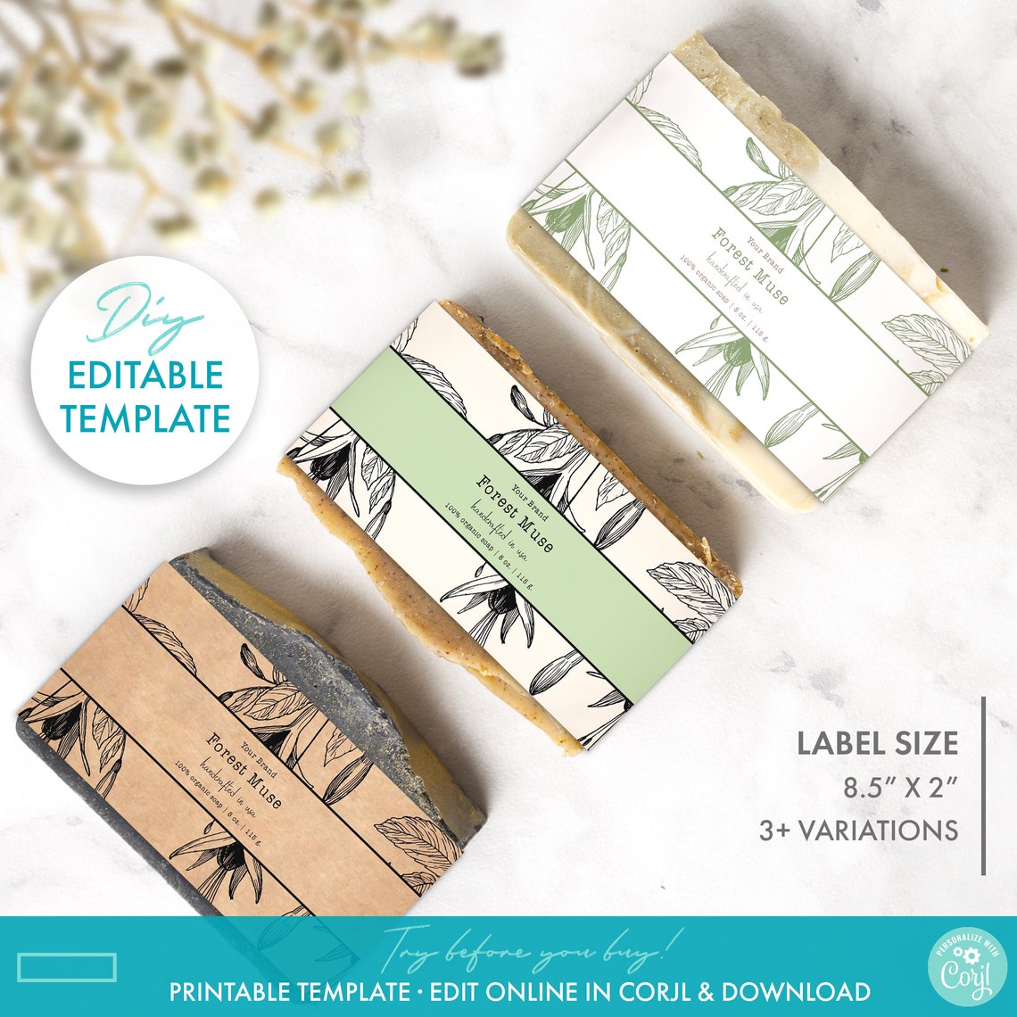 DIY Editable Botanical Bar Soap Label Template Printable | Etsy