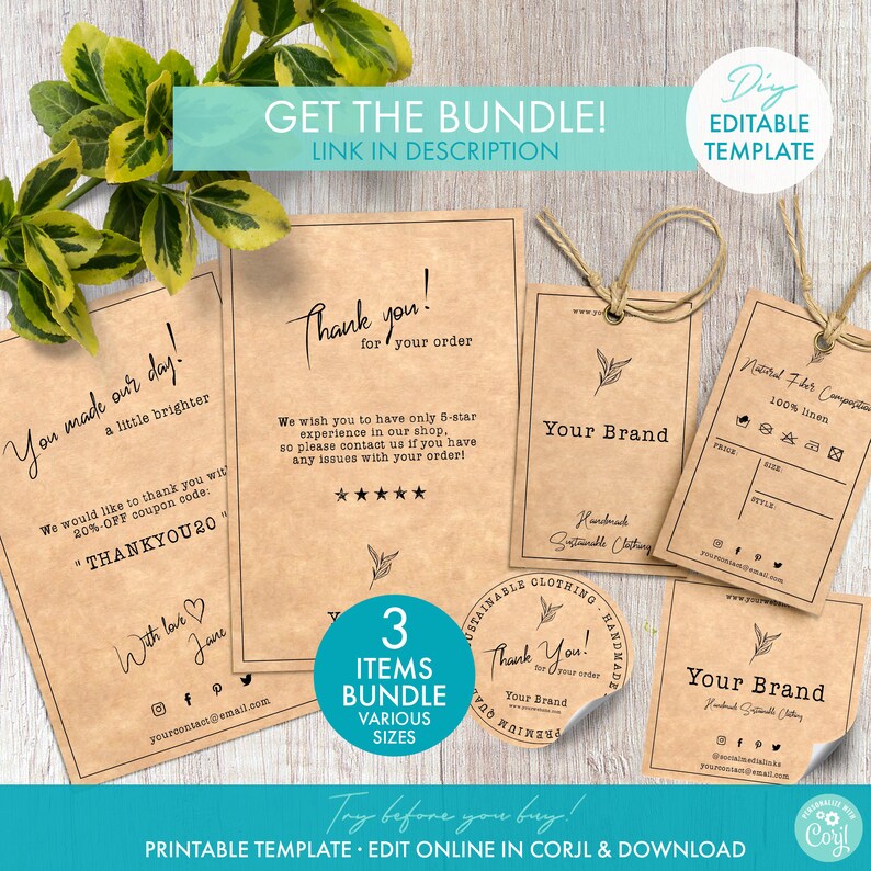 DIY Printable Order Insert Business Thank You Card Template | Etsy