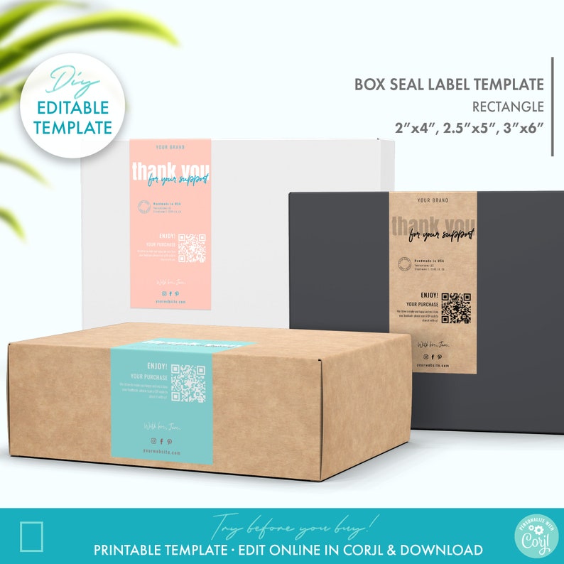 Pastel Printable Box Seal Sticker Template 3 Sizes Editable - Etsy