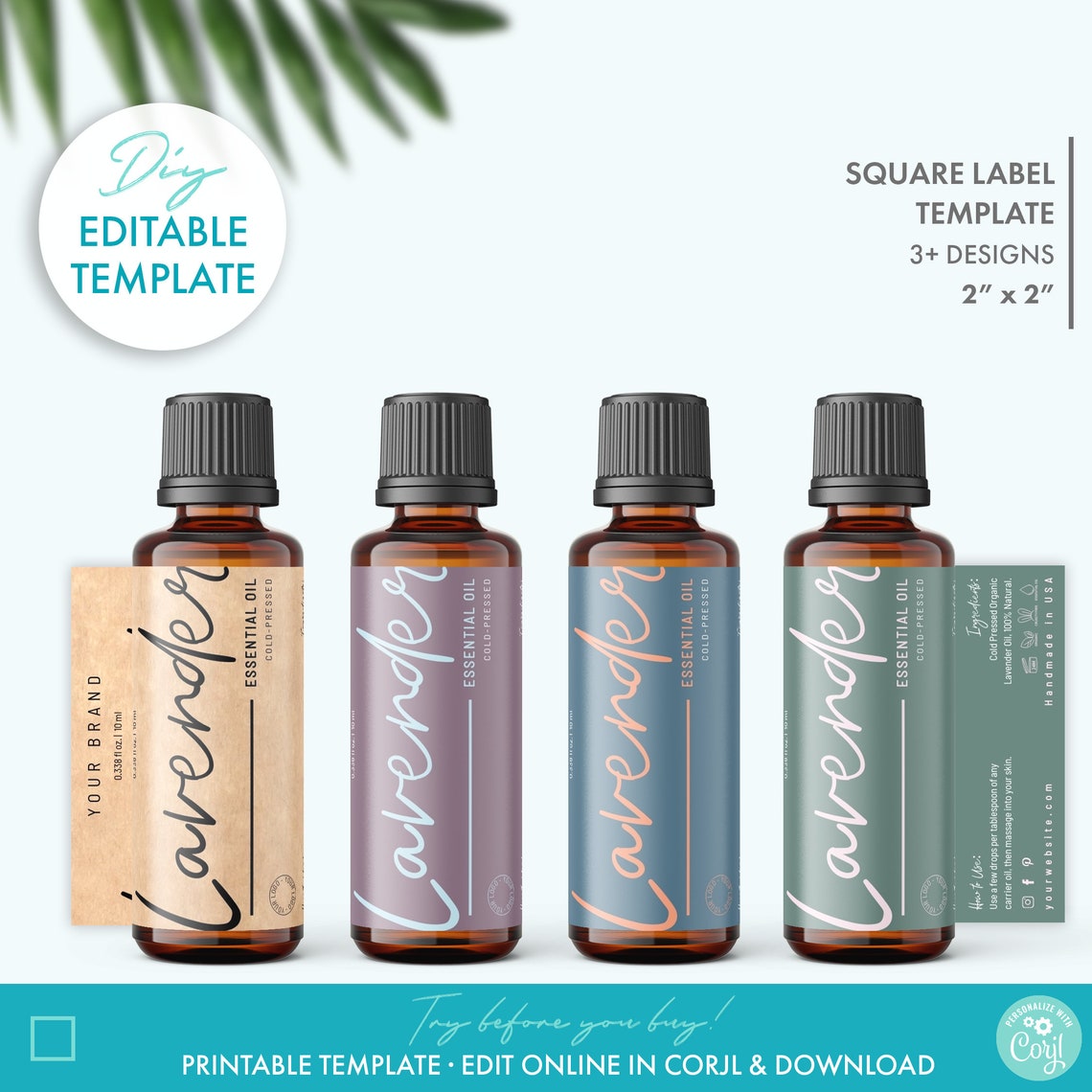 Printable Elegant Roller Bottle Label Template 4 Designs | Etsy