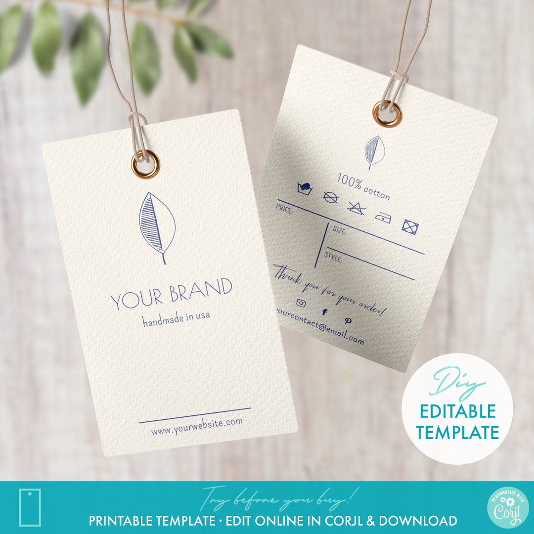 Fully Editable Minimalist Clothing Hang Tag Template 2" X 3.5 ...