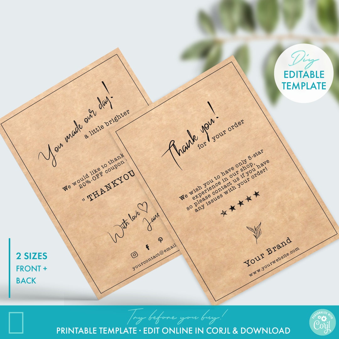 Editable Order Thank You Card Template - Printable Floral Business ...