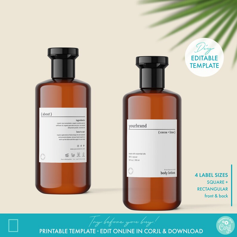 Minimal Editable Shampoo Label Template 4 Sizes Printable | Etsy