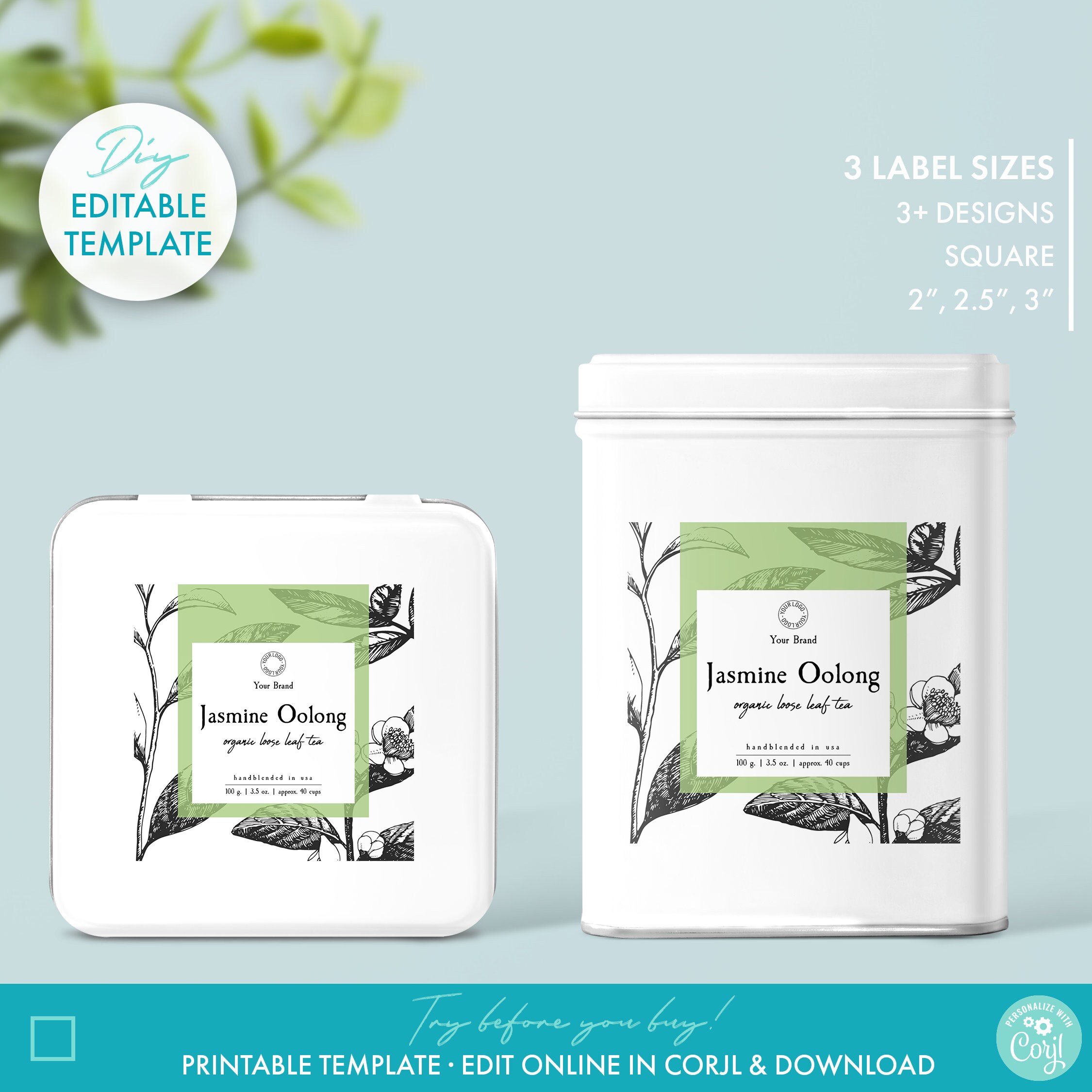 Editable Tea Packaging Label Template 3 Sizes DIY - Etsy UK