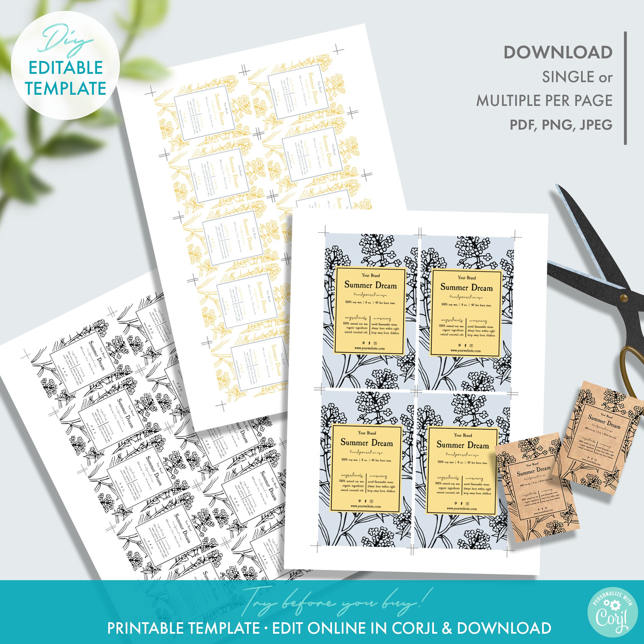 Editable Botanical Wax Tarts Label Template 2 Sizes DIY - Etsy