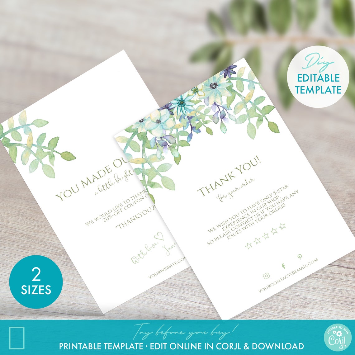 Editable Business Thank You Note Card Template 4 X - Etsy