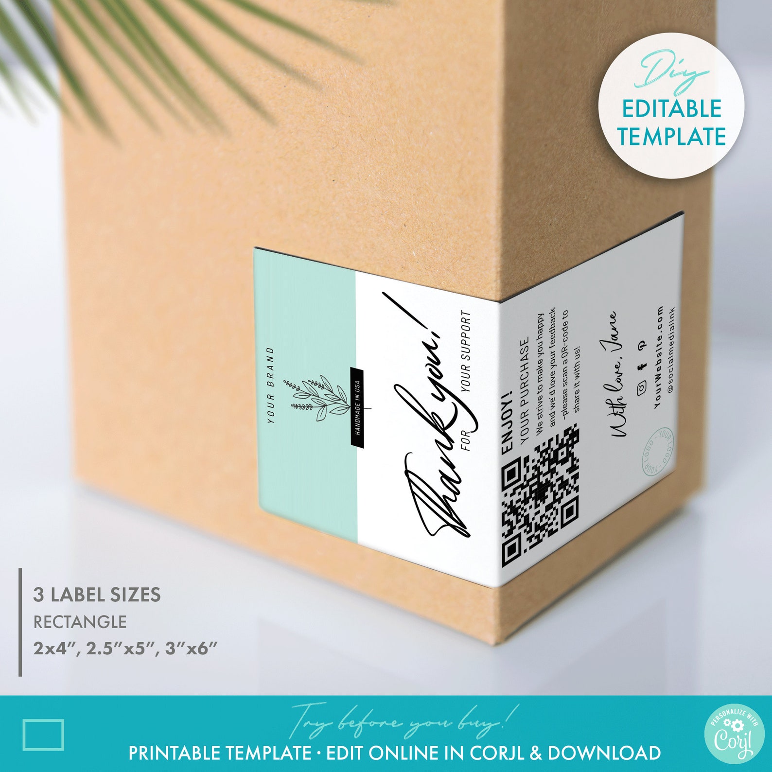 Editable Floral Minimal Box Seal Sticker Template 3 Sizes - Etsy