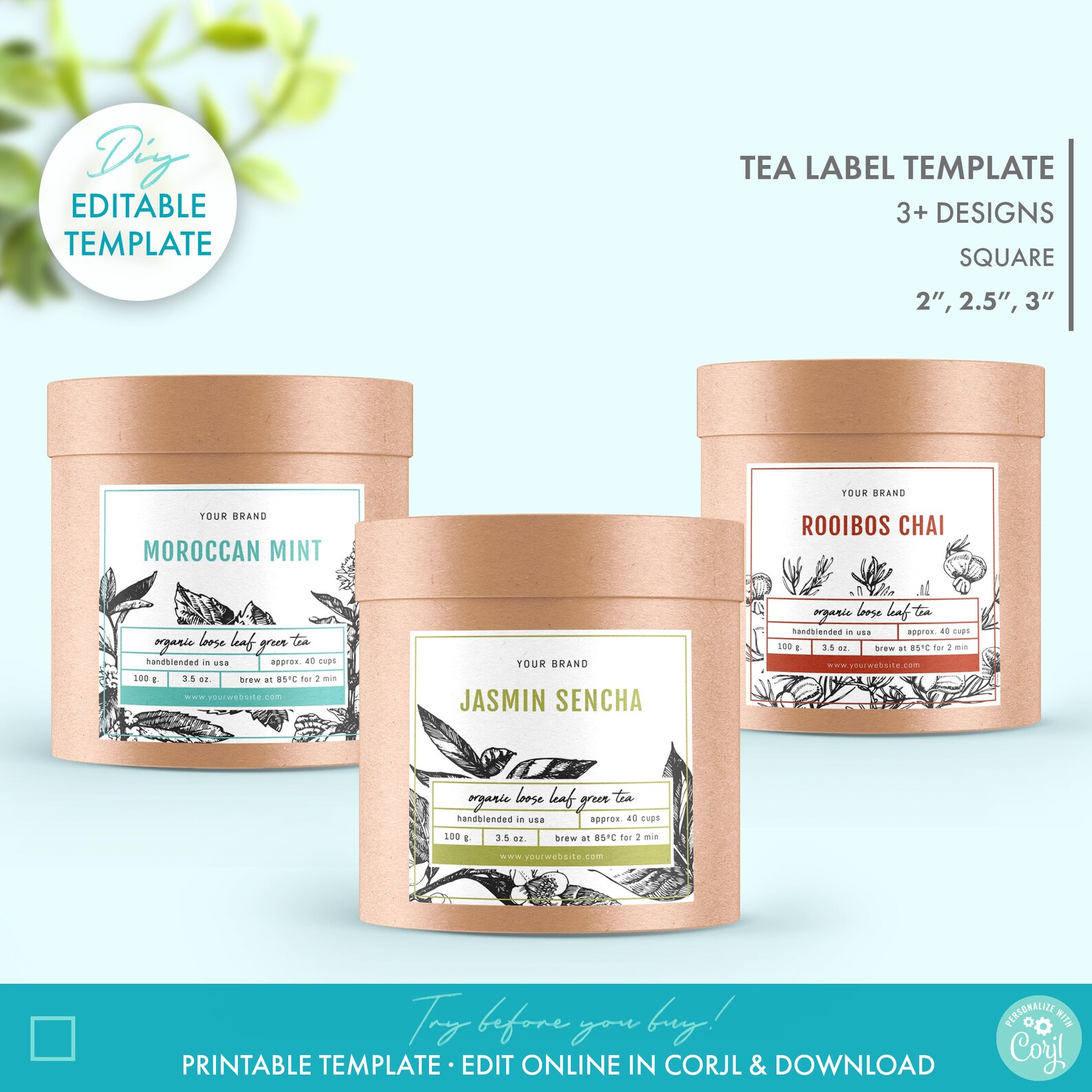 Editable Botanical Tea Label Template 3 Sizes Printable - Etsy México