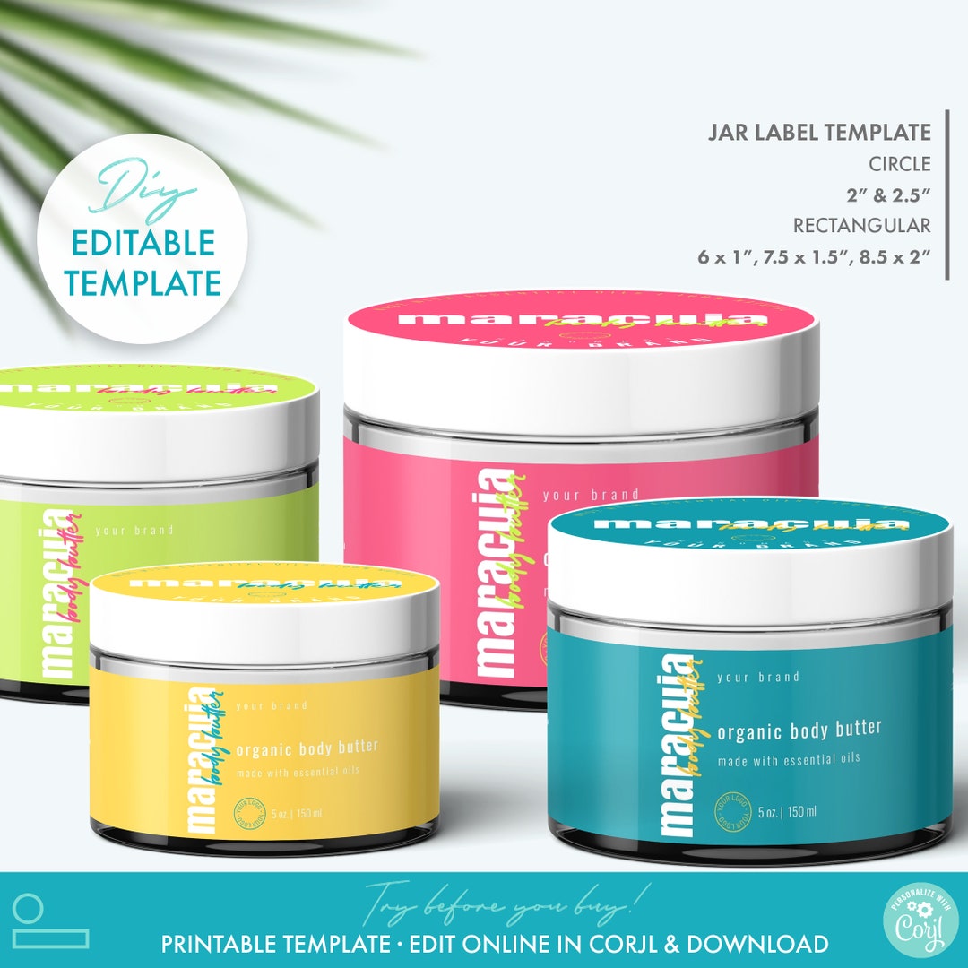 DIY Neon Body Butter Jar Label Template (5 Sizes) - Editable Cosmetic ...