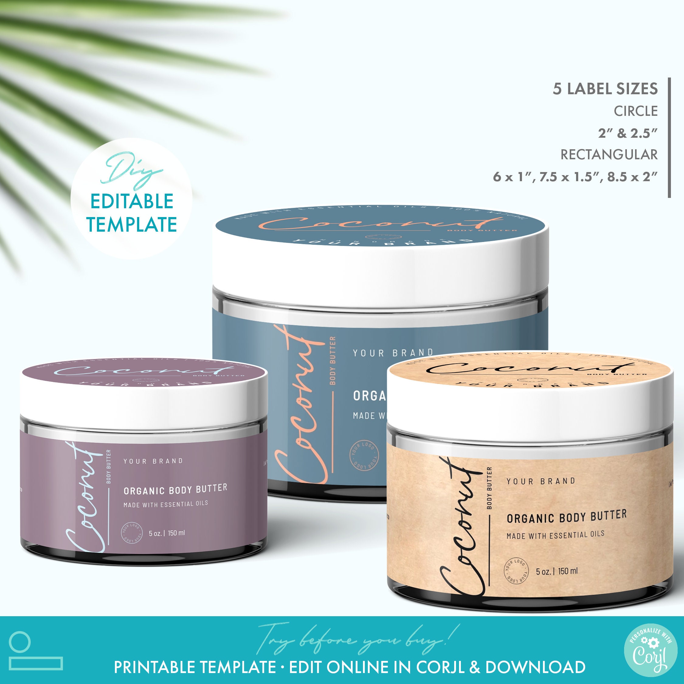 Elegant Editable Body Product Jar Label Template 5 Sizes | Etsy