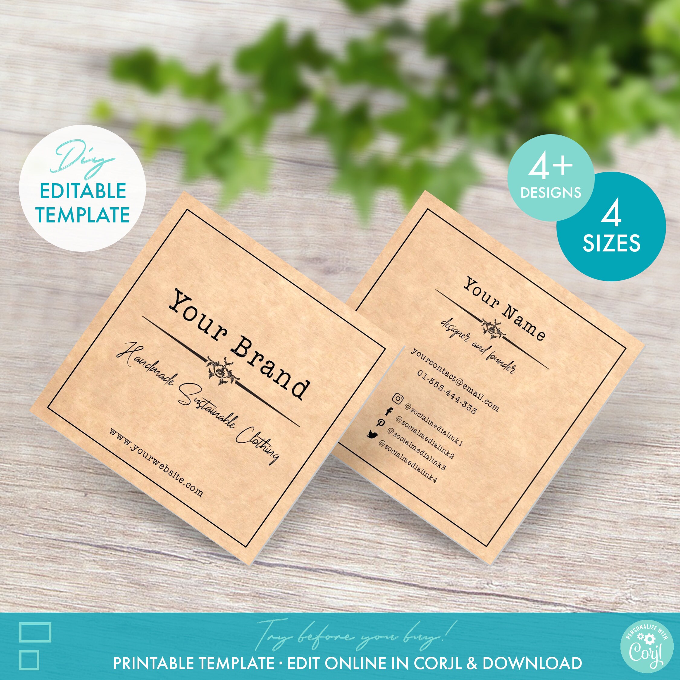 Printable Vintage Business Card Template Editable Custom | Etsy