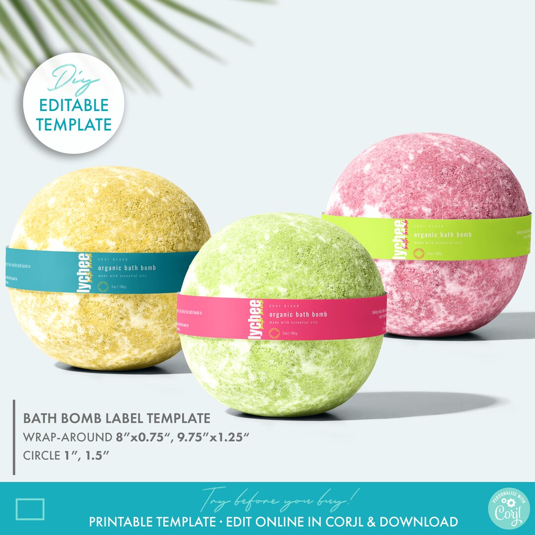 DIY Neon Bath Bomb Label Template (5 Sizes), Printable Colorful Bath ...