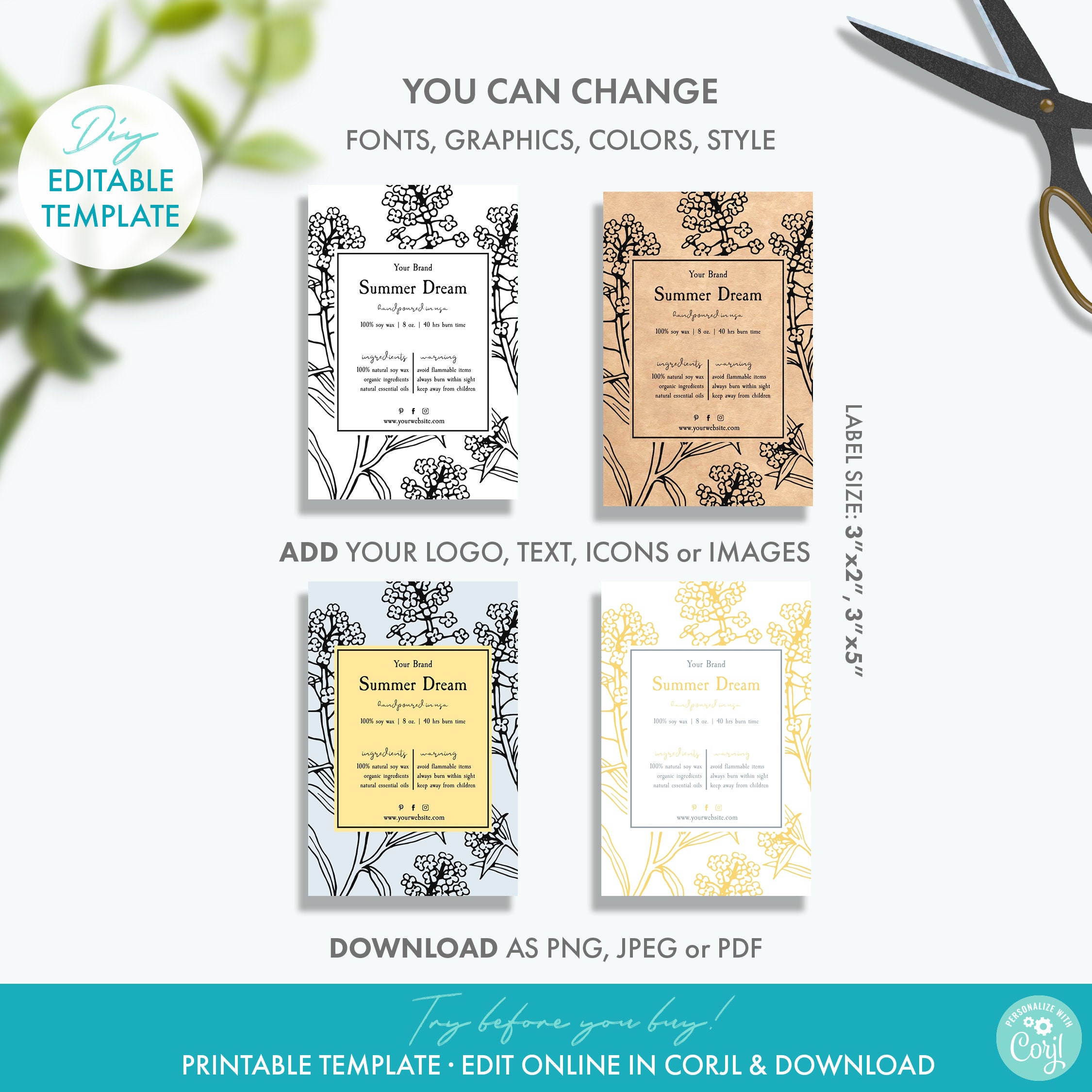 Editable Botanical Wax Tarts Label Template 2 Sizes DIY - Etsy