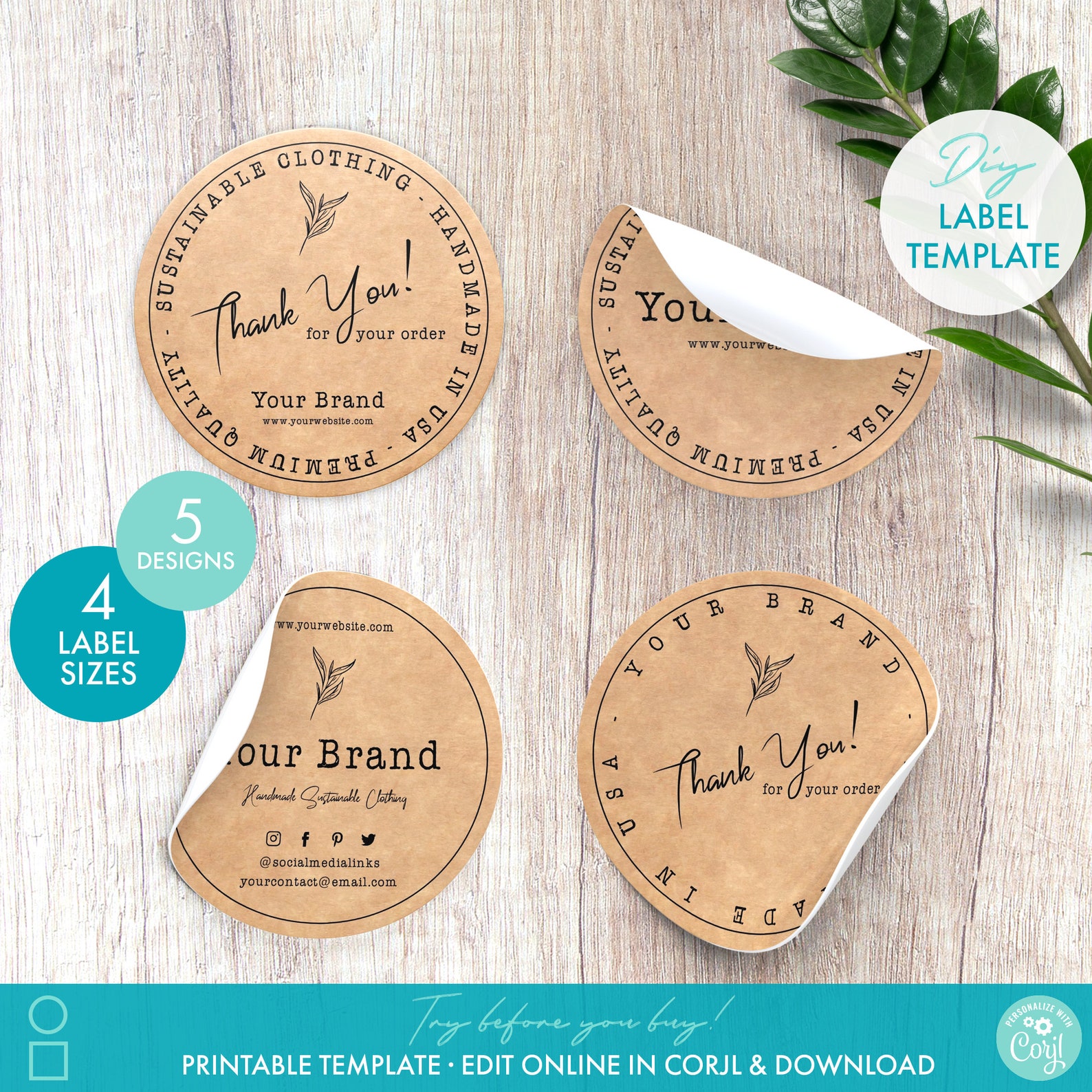 Printable Packaging Circle Sticker Label Template 4 Sizes - Etsy
