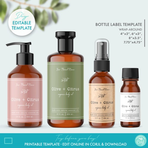 Printable Body Product Bottle Label Template 4 Sizes DIY - Etsy