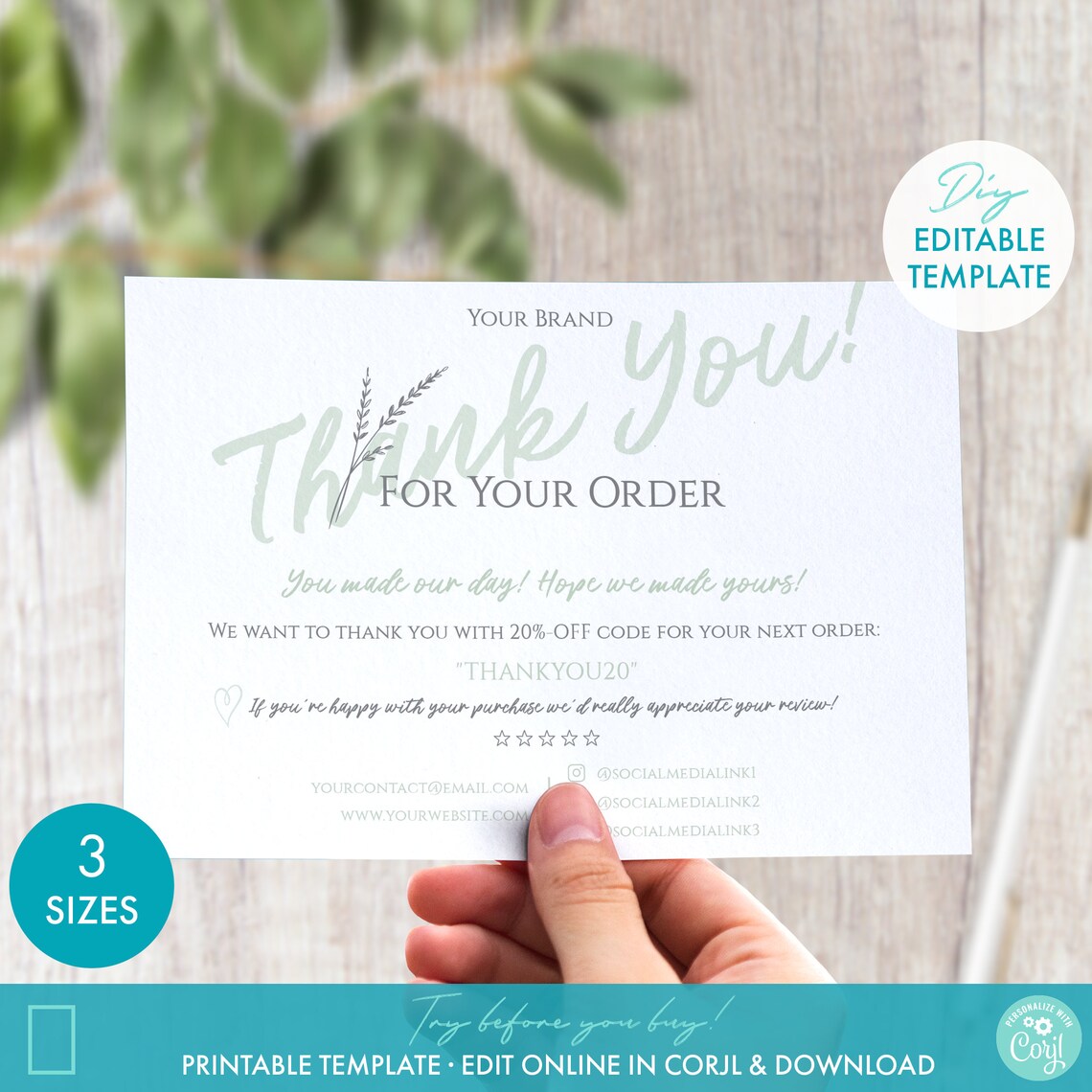 Editable Thank You for Your Order Card Template Floral Order - Etsy