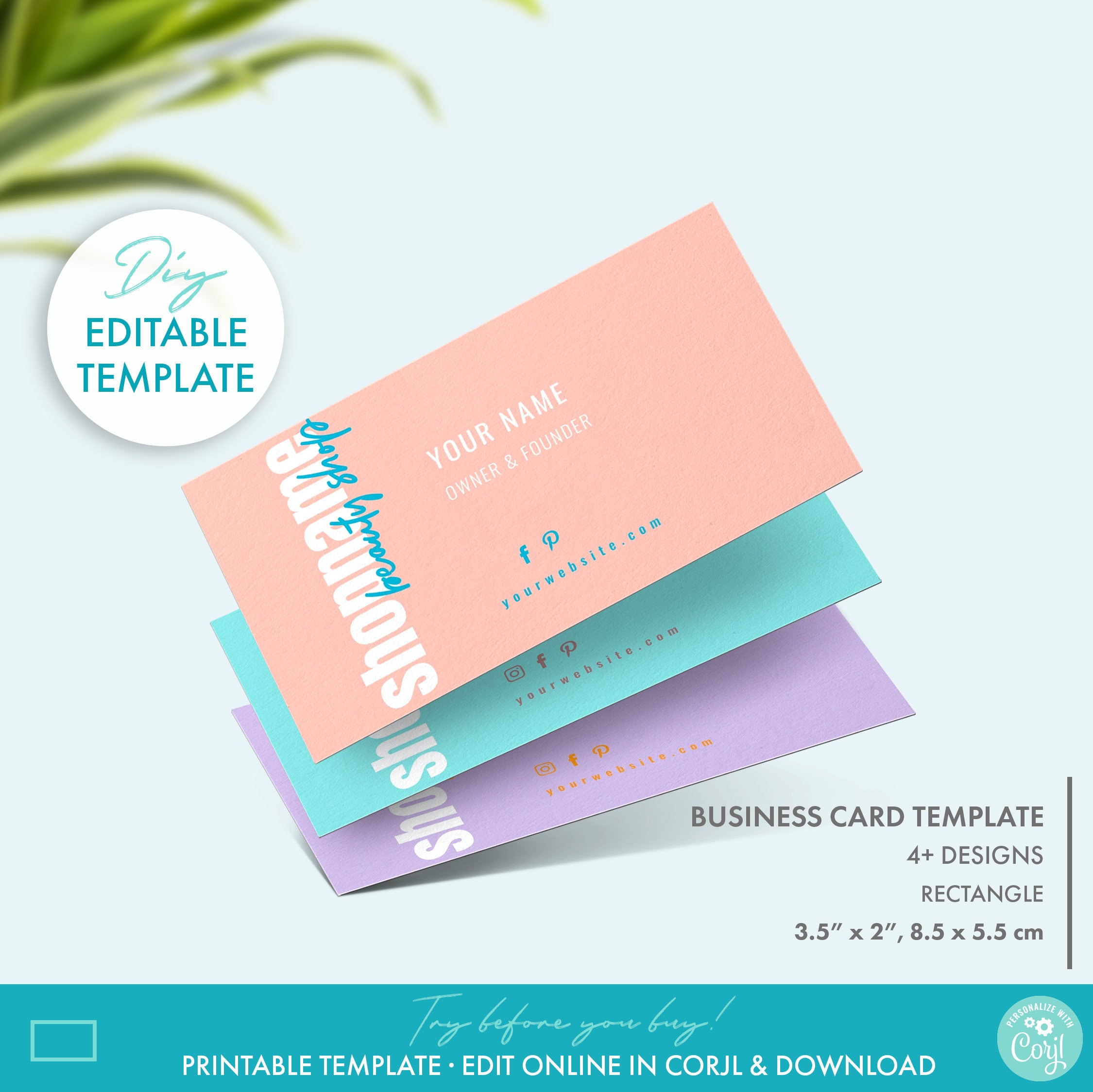 Editable Pastel Business Card Template Printable Elegant - Etsy