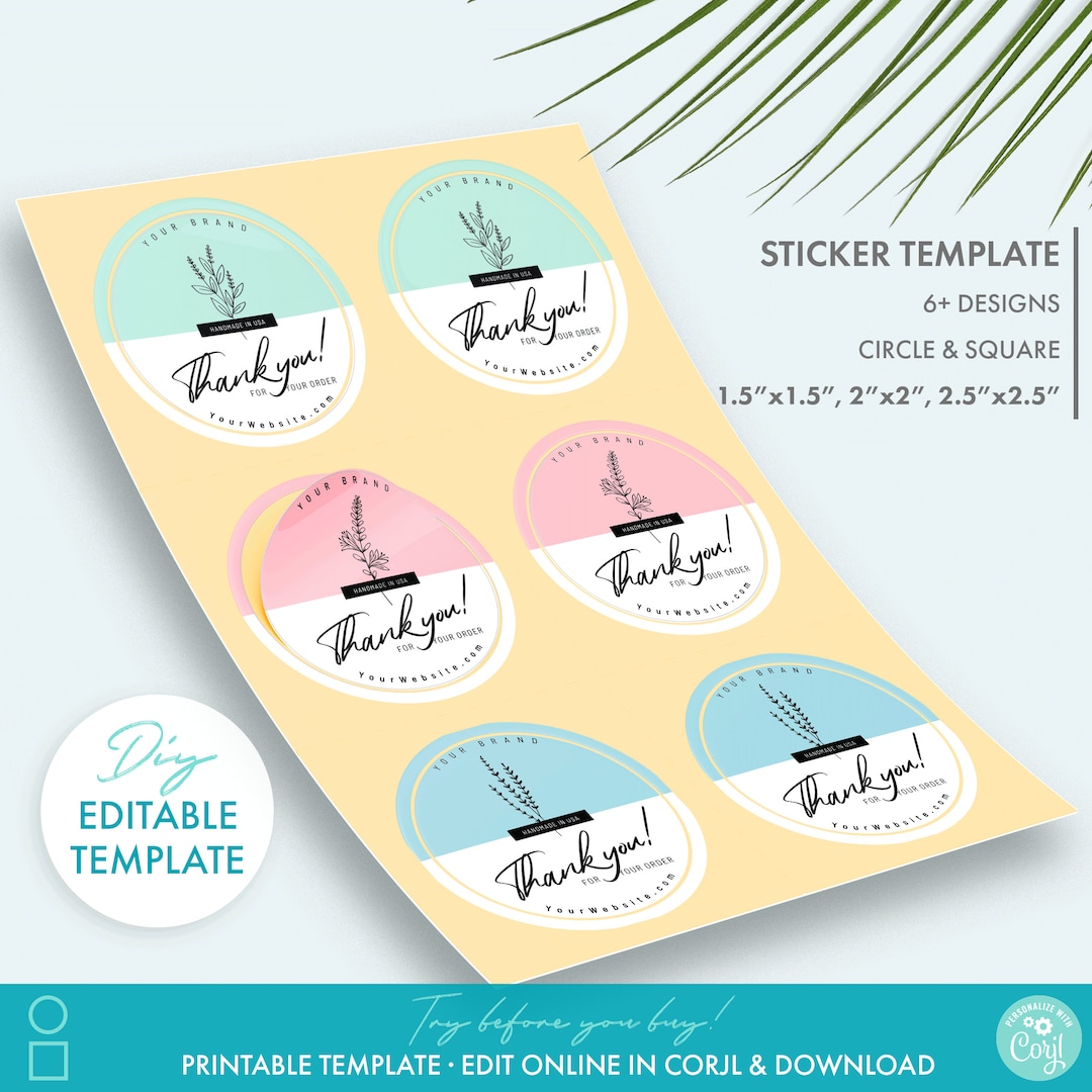 Editable DIY Circle & Square Sticker Label Template (3 Sizes ...