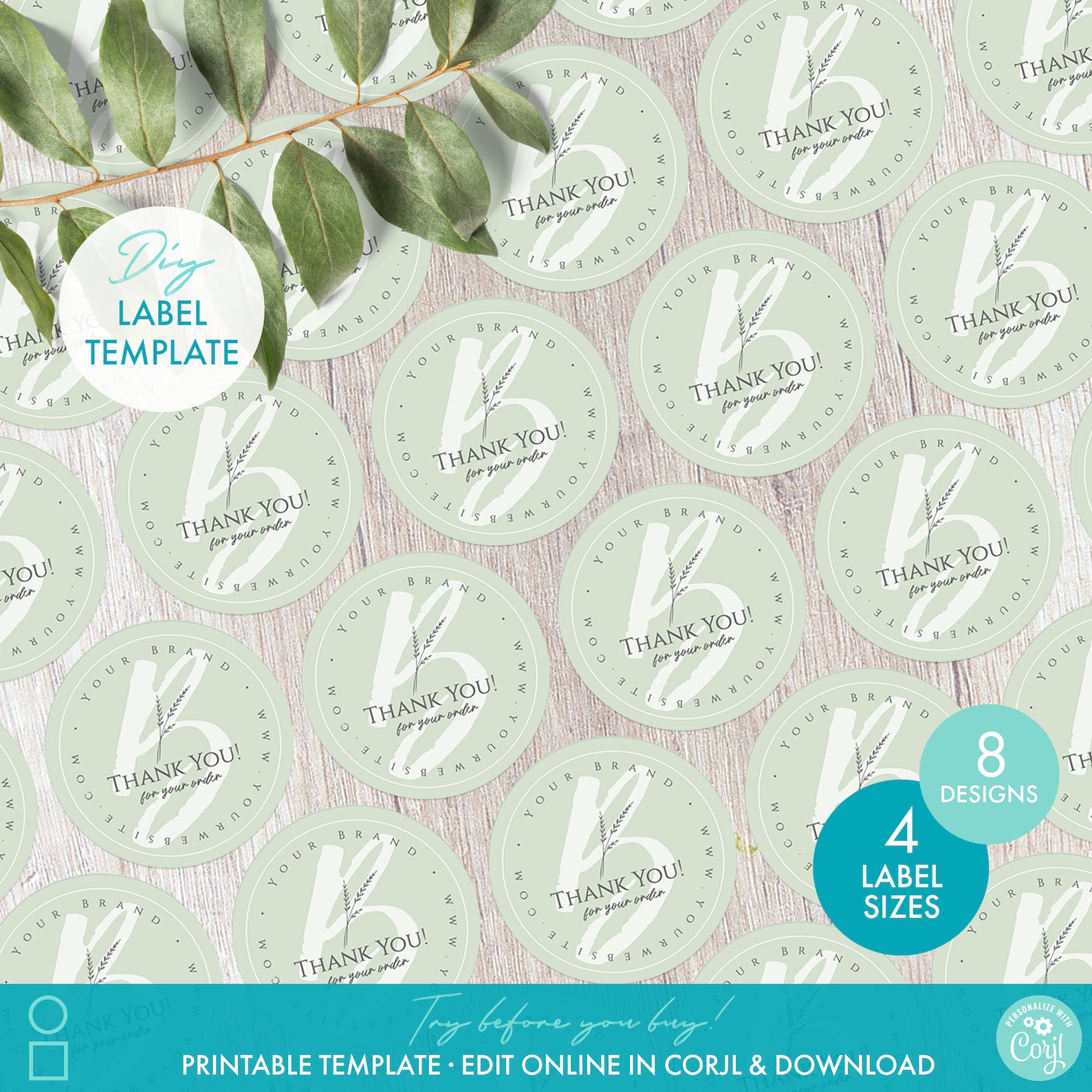 Editable Circle Sticker Template 4 Sizes & 8 Designs Printable Brand ...