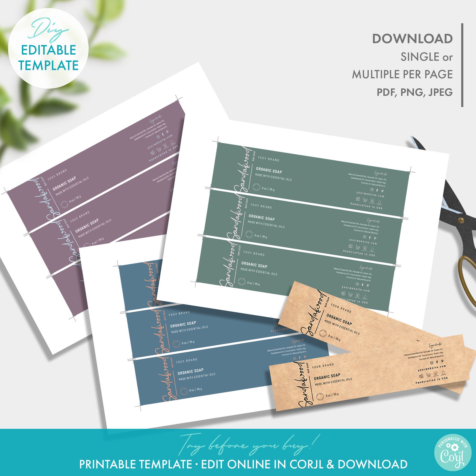 Diy Elegant Bar Soap Label Template Printable Feminine Soap Etsy