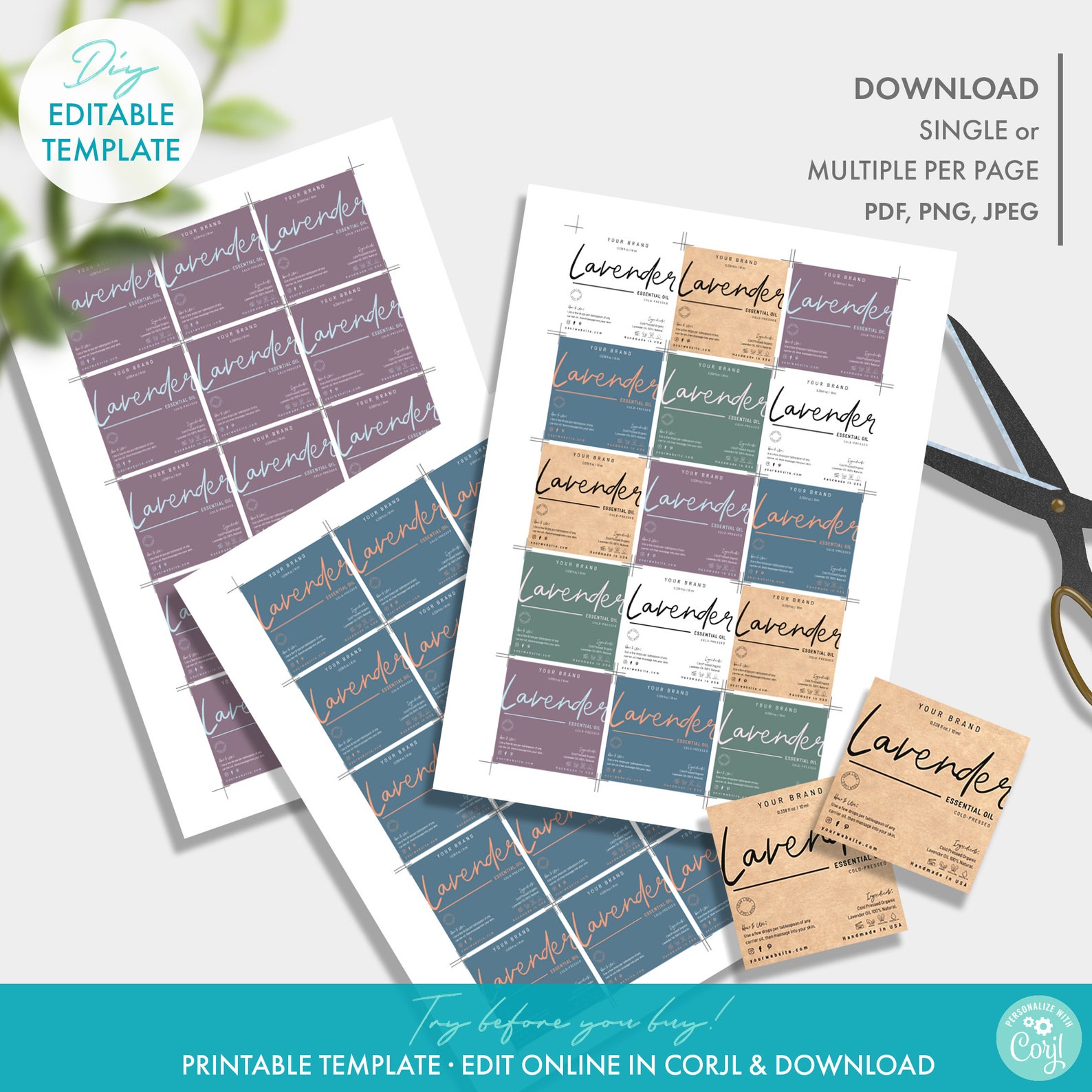 DIY Elegant Essential Oil Label Template 4 Designs | Etsy