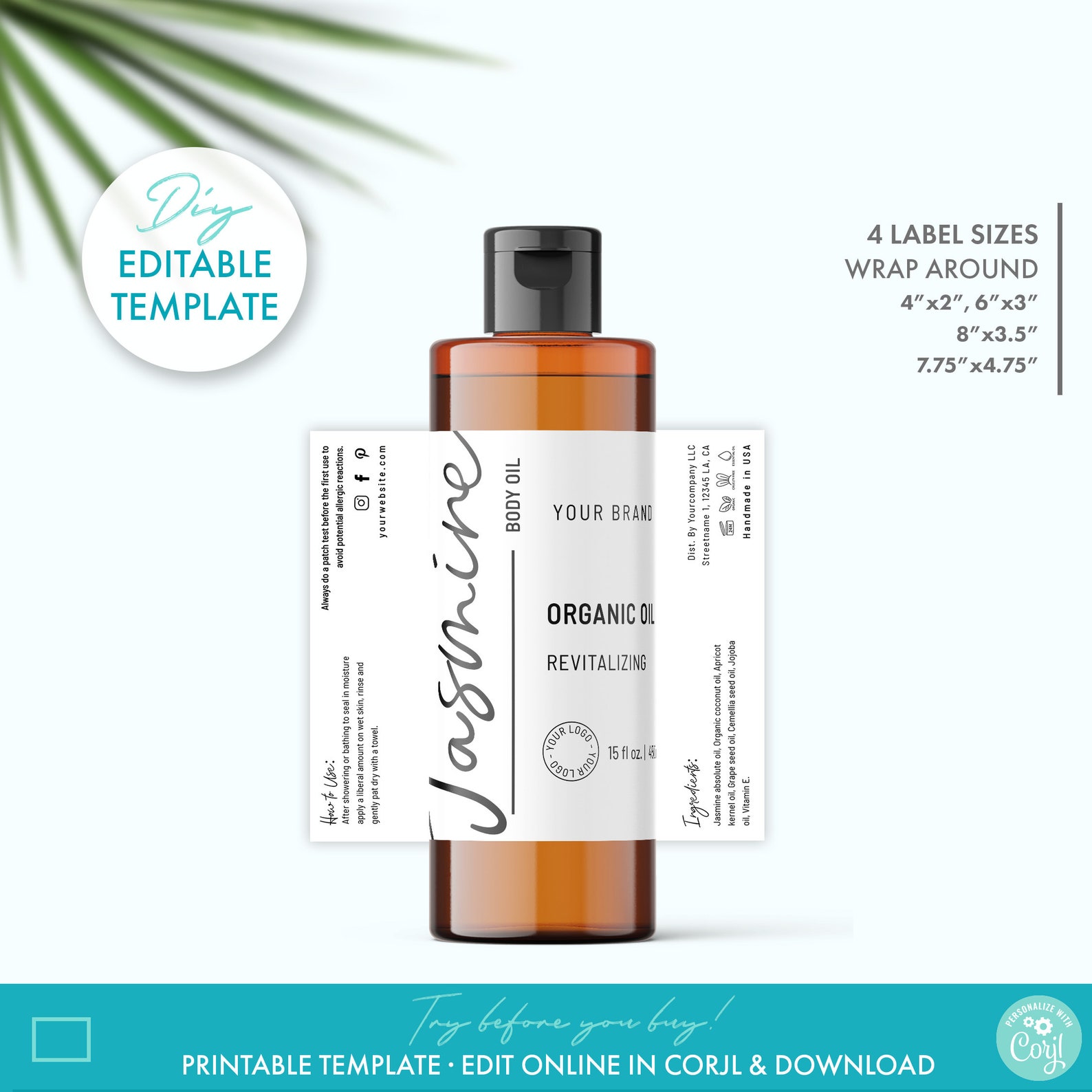 Printable Body Product Bottle Label Template 4 Sizes DIY - Etsy