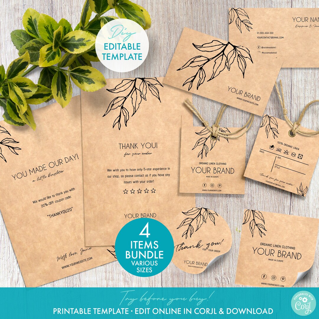 Printable Branding Bundle 4 Items: Square Clothing Hang Tag, Order ...