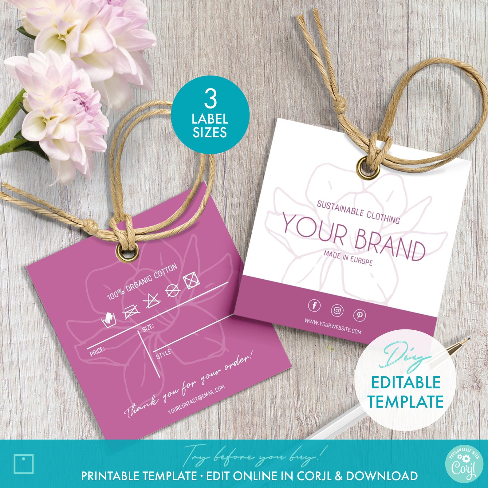 Printable Square Purple Custom Price Tag Template 3 Sizes | Etsy