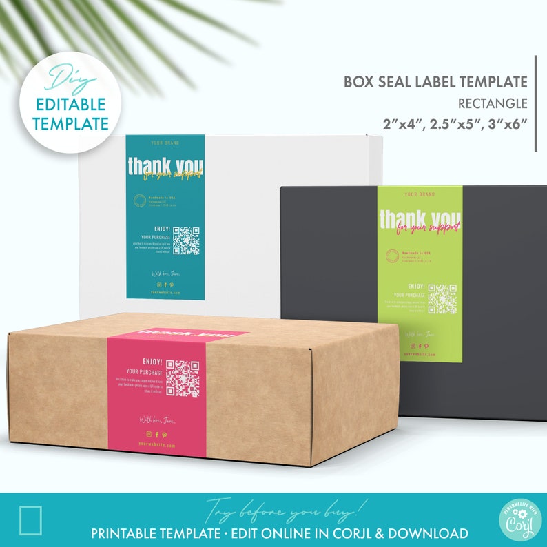 Editable Neon Box Seal Sticker Template 3 Sizes Printable - Etsy