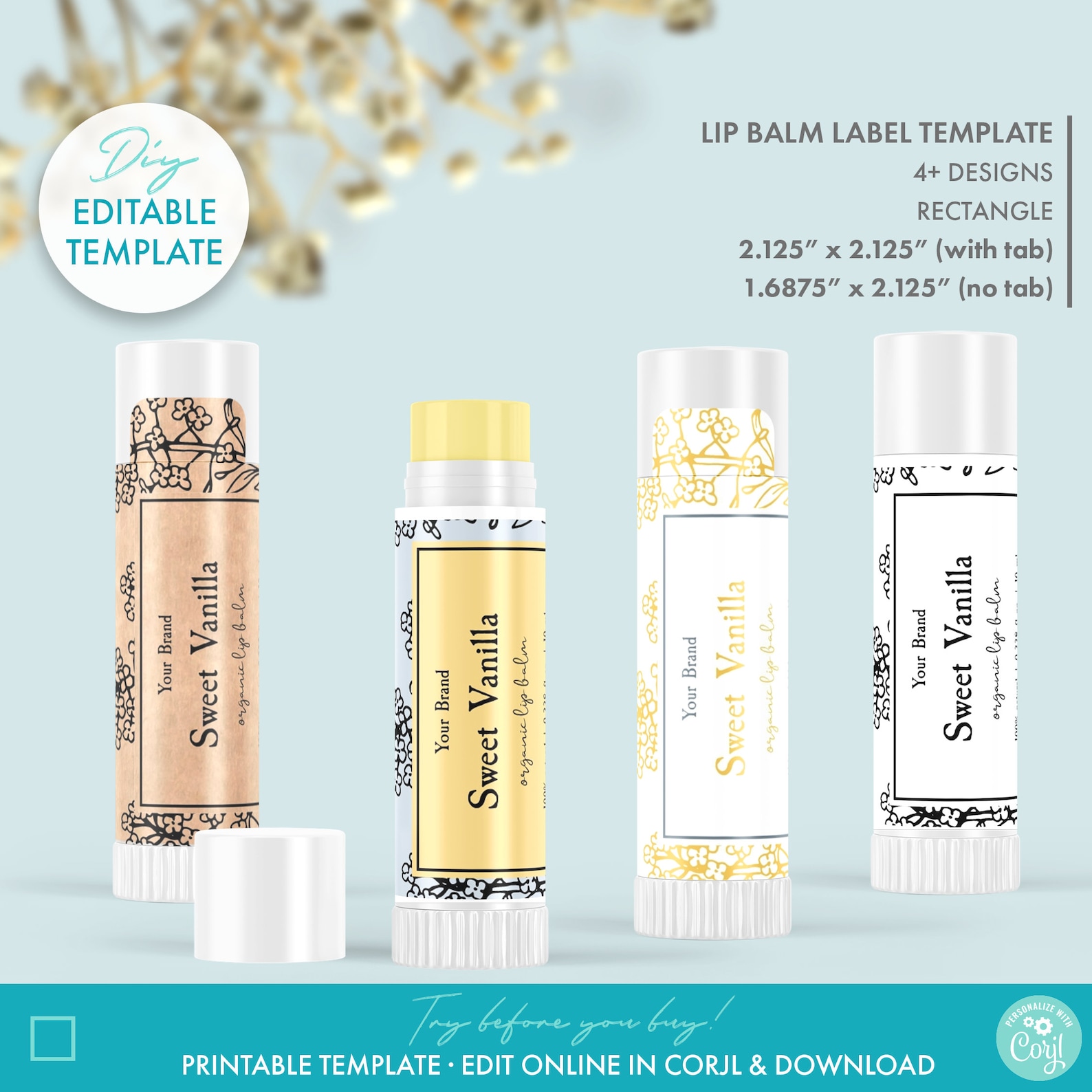 DIY Botanical Lip Balm Label Template, Editable Floral Chapstick Label ...