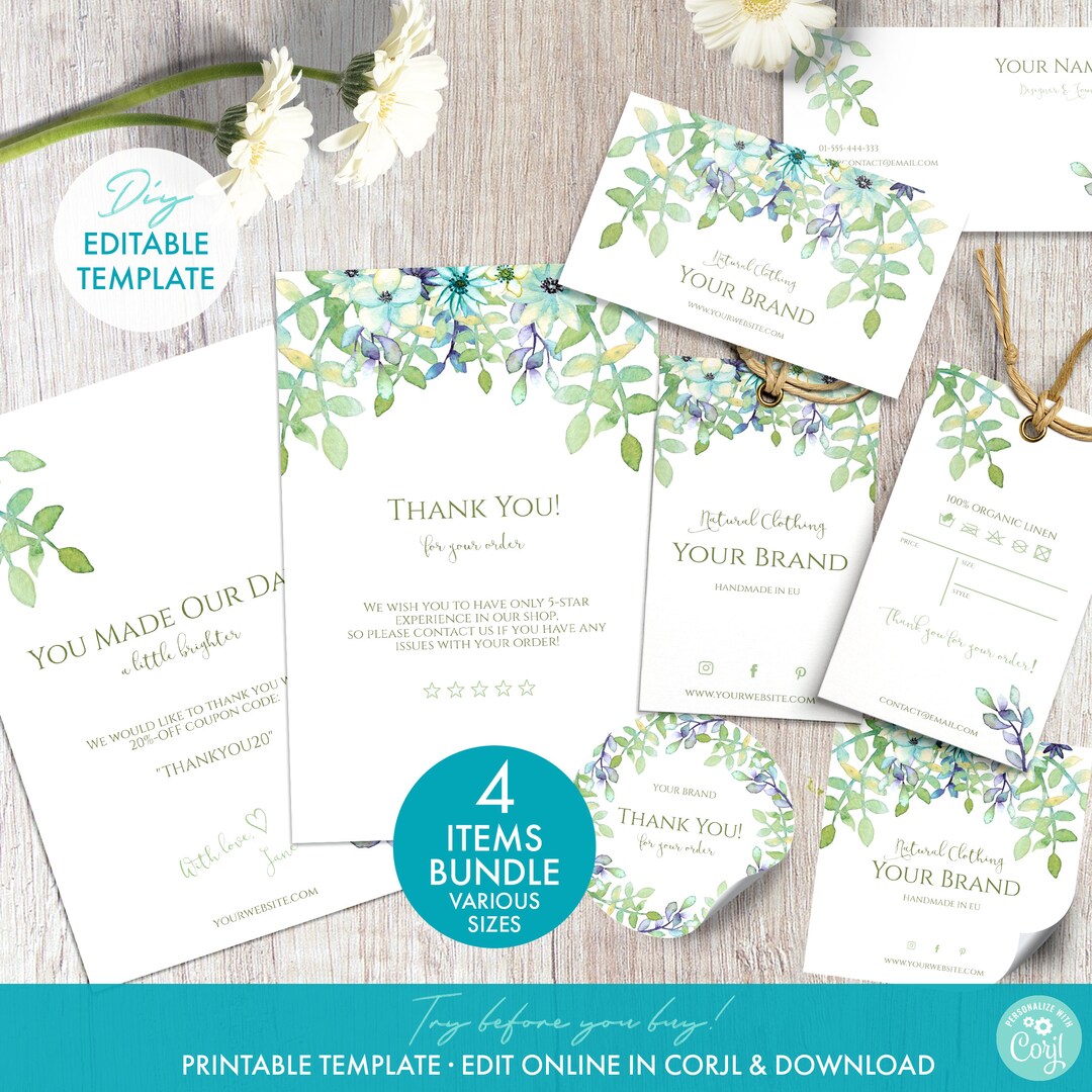 Editable Branding Bundle 4 Items: Clothing Hang Tag, Business Cards ...
