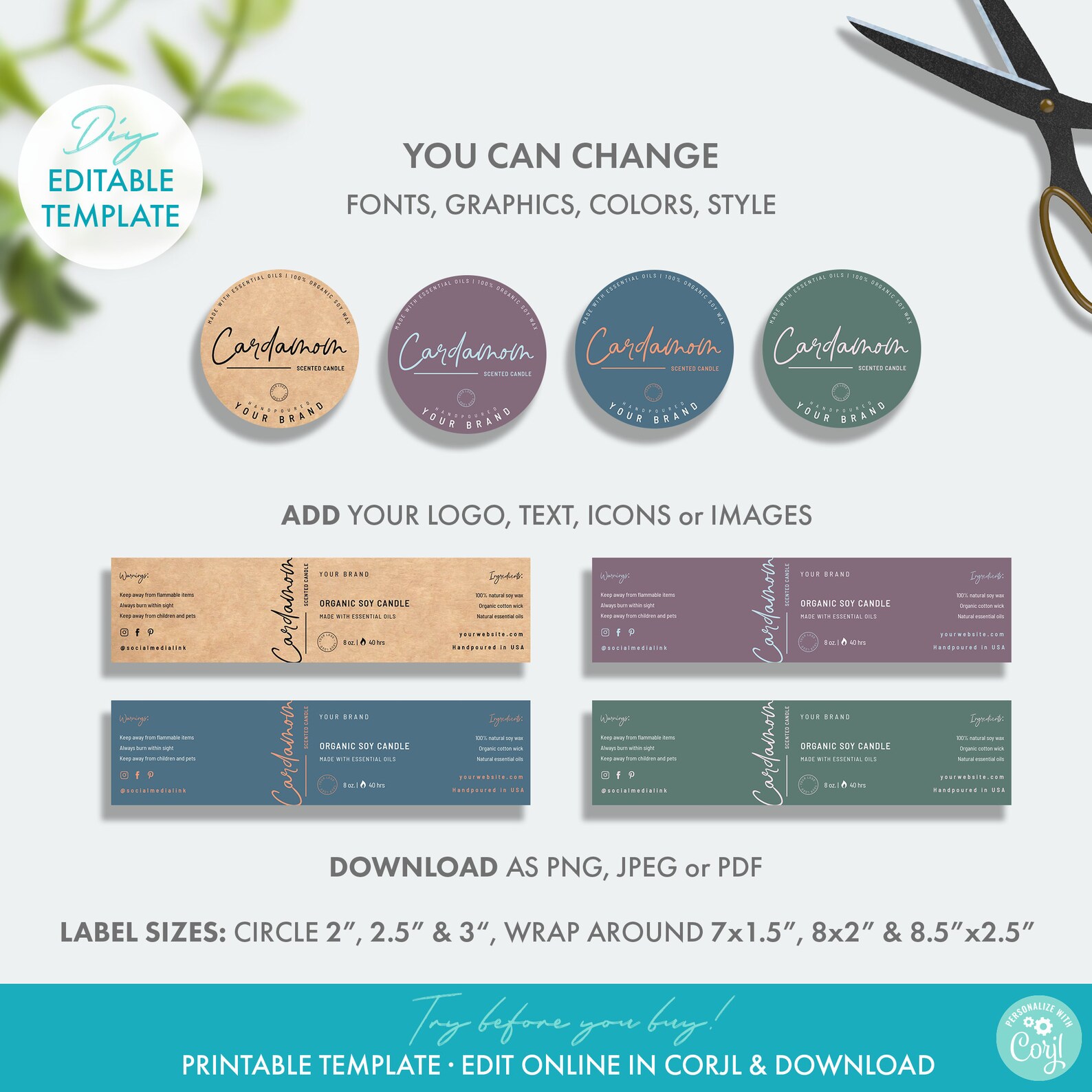 Elegant Printable Candle Tin Label Template 6 Sizes | Etsy