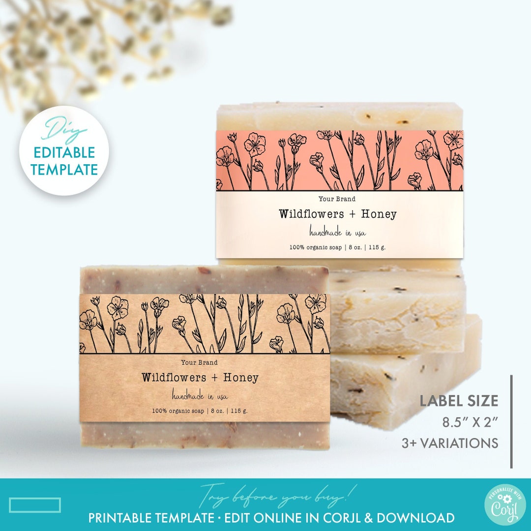 DIY Printable Botanical Soap Label Template - Editable Floral Bar Soap ...