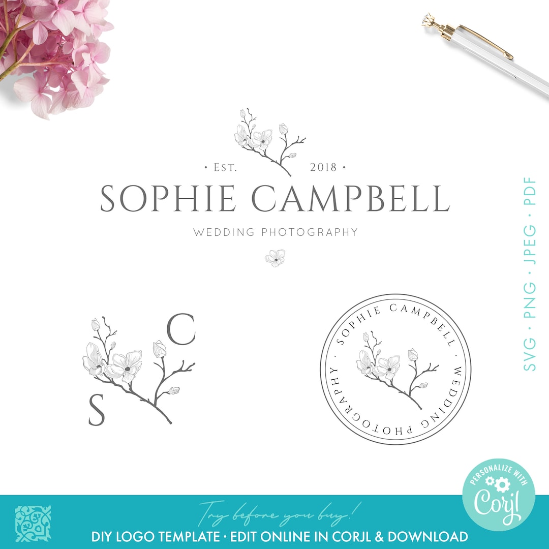 DIY Floral Logo Design Template, Minimalist Wedding Photography ...